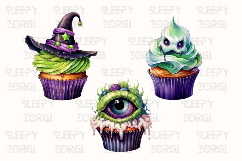 Colorful Halloween Cupcake Watercolor Clipart Sweets Treat - Etsy