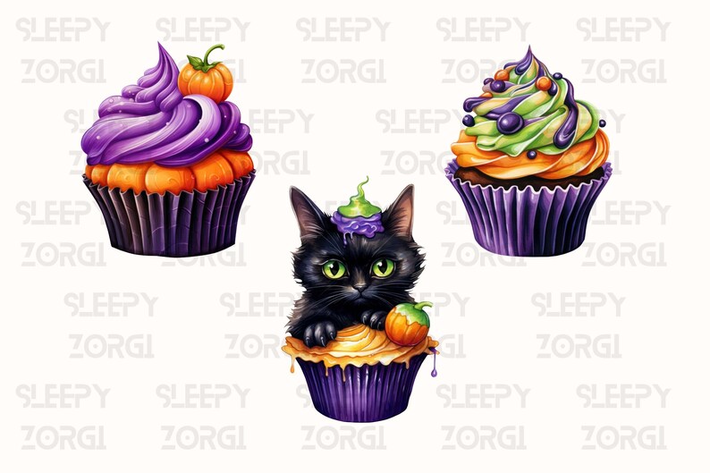 Colorful Halloween Cupcake Watercolor Clipart Sweets Treat - Etsy