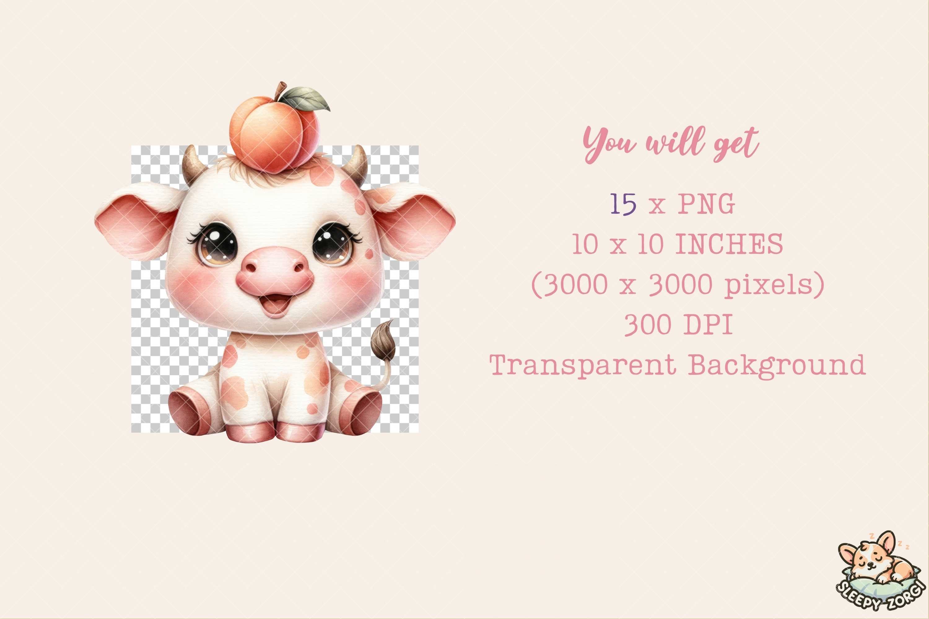 Cute Fruit Cows Watercolor Clipart, Kawaii Cows PNG, Strawberry ...