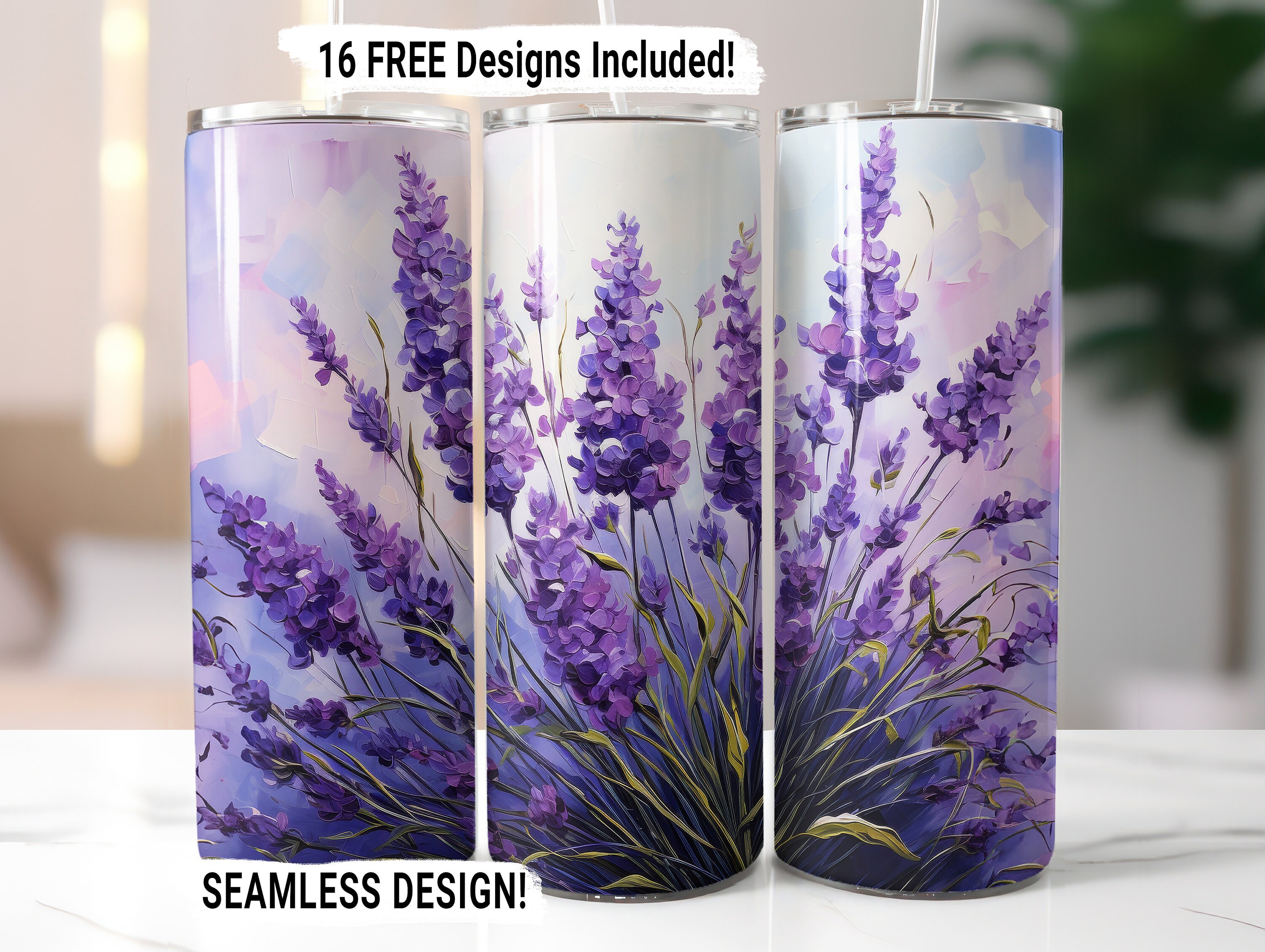 Lavender Blossom Flowers Tumbler Wrap Seamless Sublimation PNG, 20 Oz ...