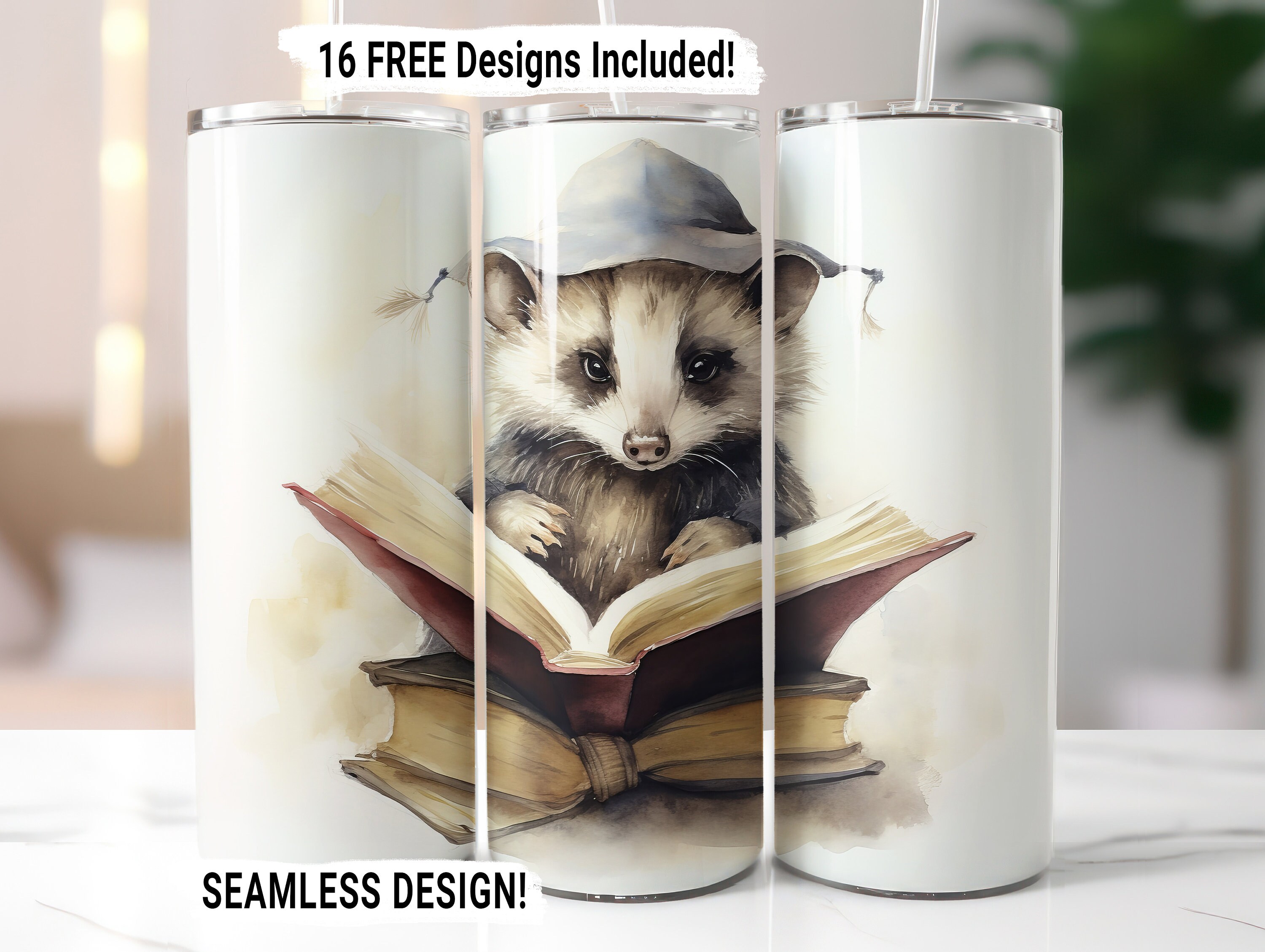 Badger Reading Book Tumbler Wrap Seamless Sublimation PNG, 20 Oz Skinny ...