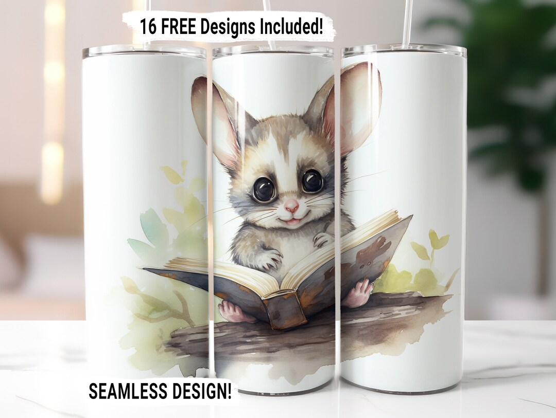 Sugar Glider Reading Book Tumbler Wrap Seamless Sublimation PNG, 20 Oz ...