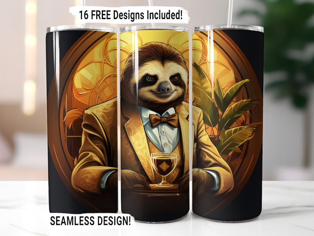 Sloth Waiter Tumbler Wrap Sublimation PNG, 20 Oz Skinny Tumbler Wrap ...