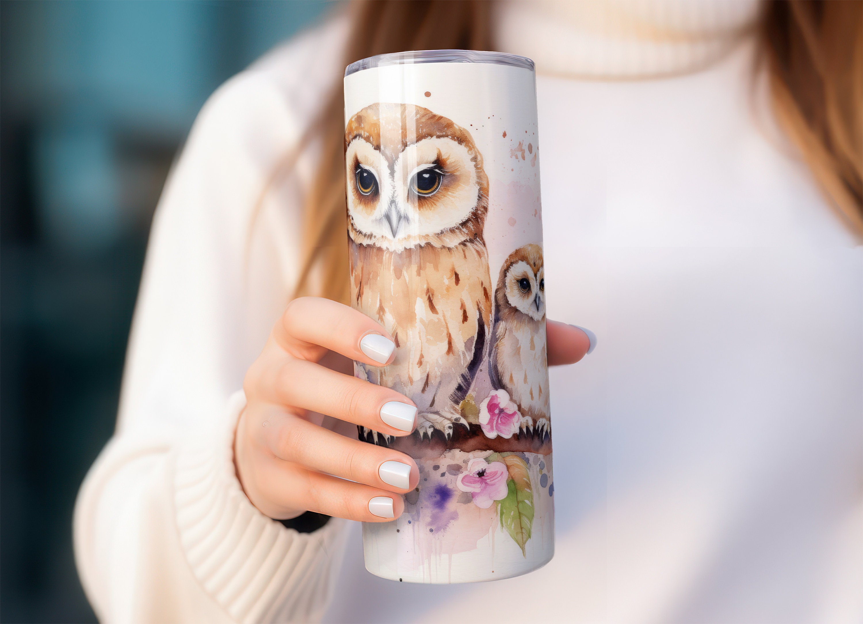 Owl Watercolor Flowers Tumbler Wrap Seamless Sublimation PNG, 20 Oz ...