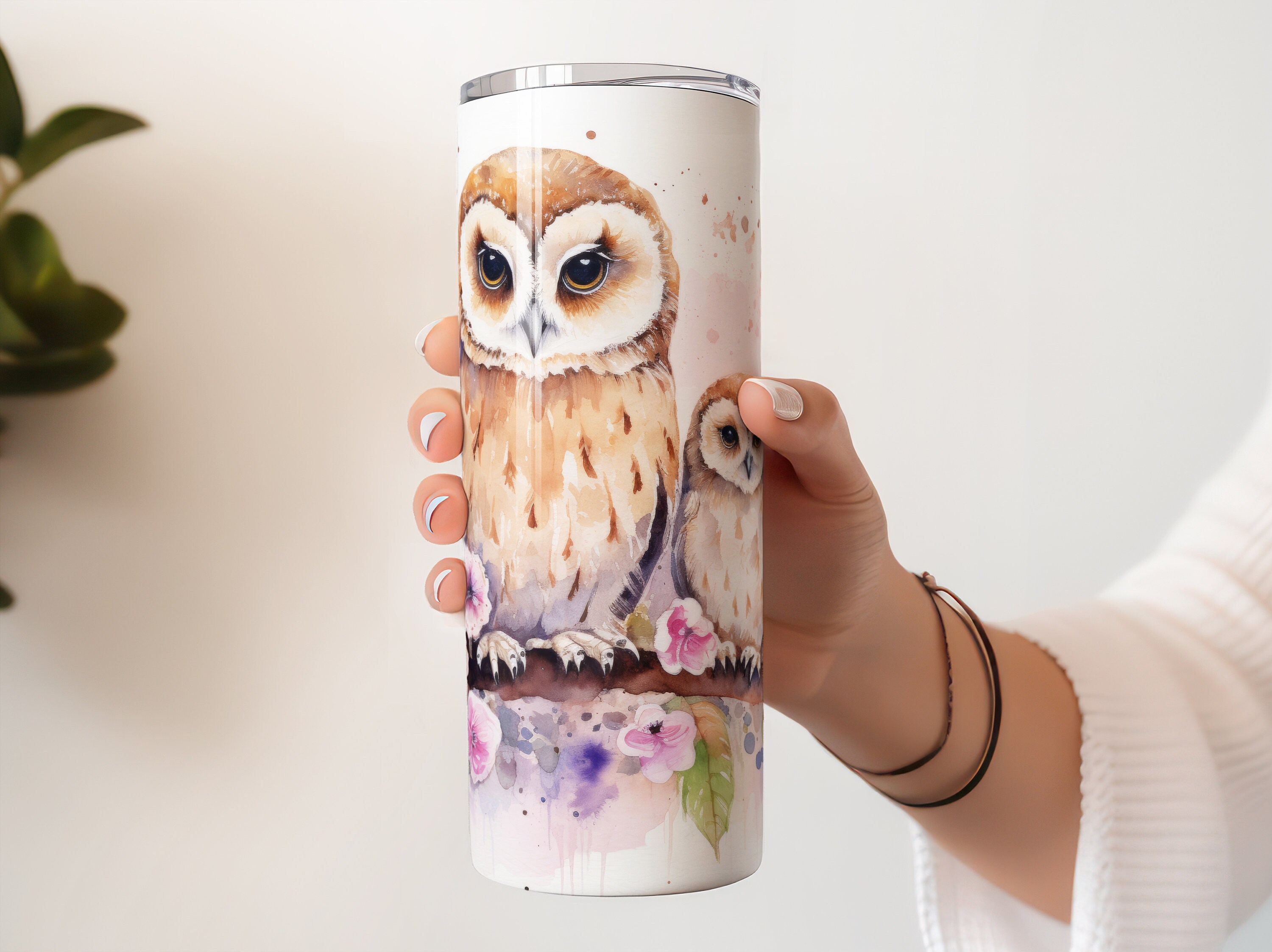 Owl Watercolor Flowers Tumbler Wrap Seamless Sublimation PNG, 20 Oz ...
