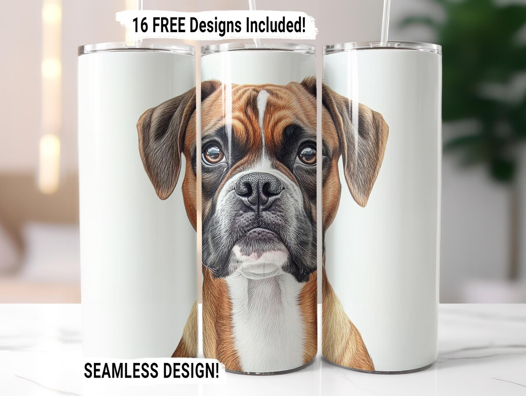 Boxer Dog Tumbler Wrap Seamless Sublimation PNG, 20 Oz Skinny Tumbler ...