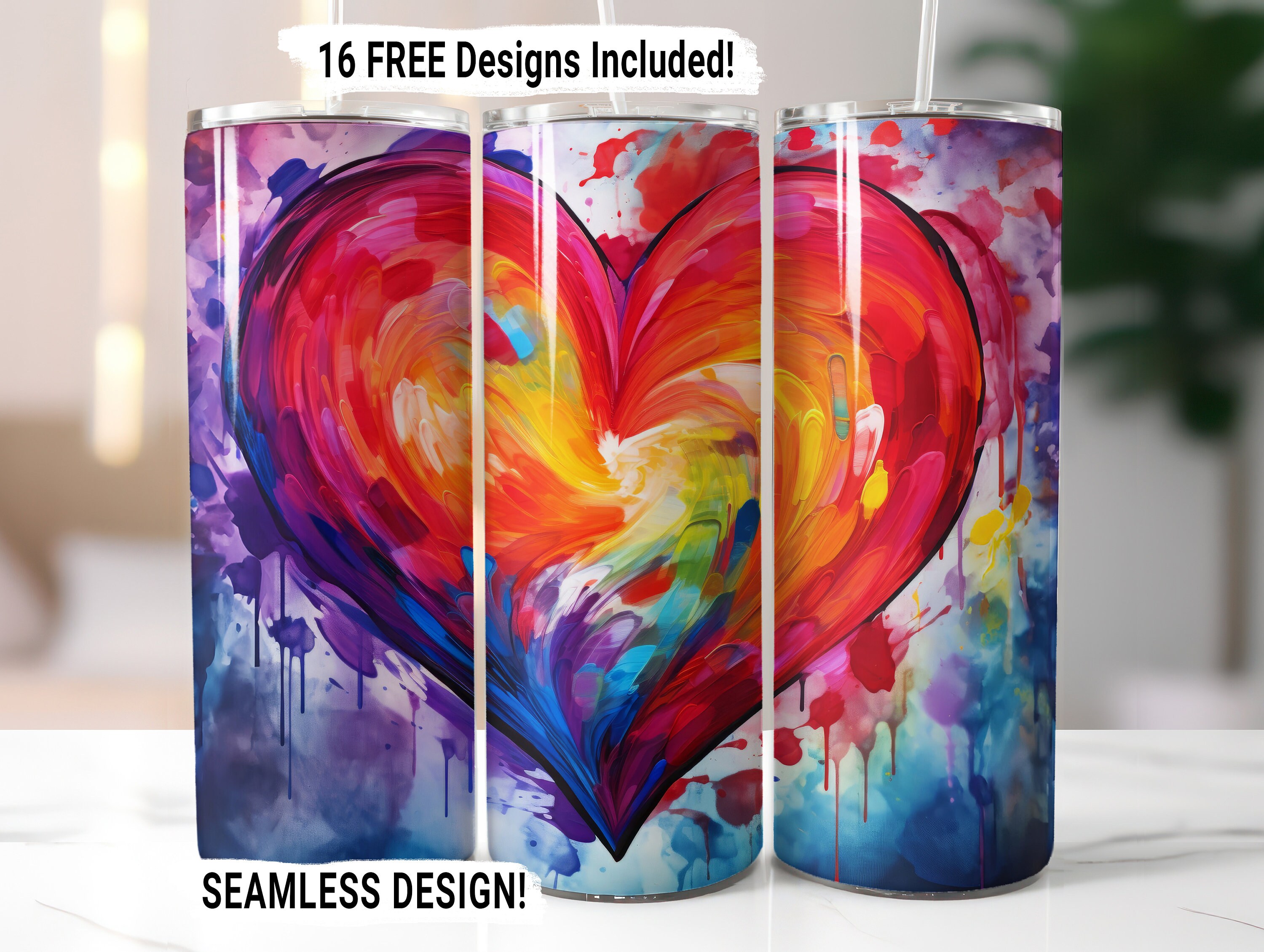 Valentine Heart Tumbler Wrap Seamless Sublimation PNG, 20 Oz Skinny ...