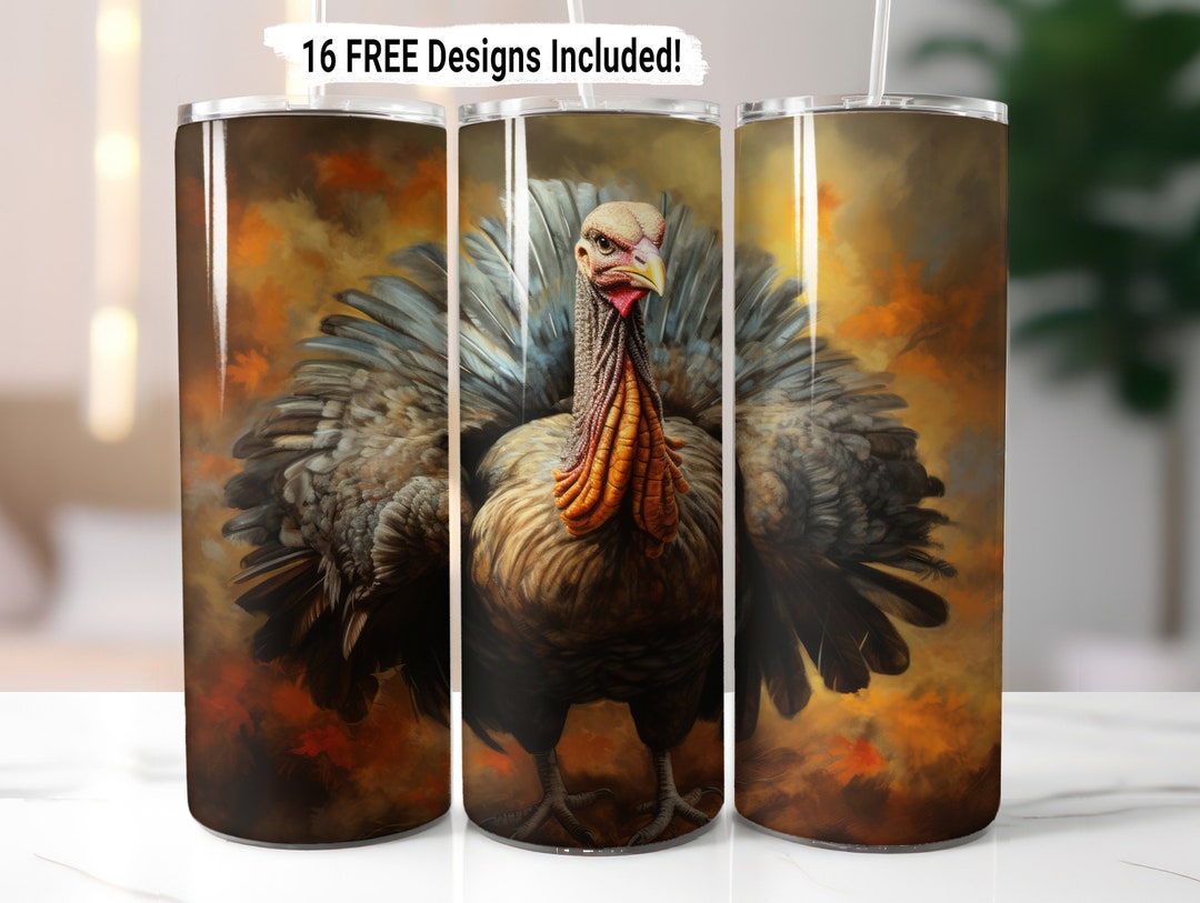 Thanksgiving Turkey Tumbler Wrap Sublimation PNG, 20 Oz Skinny Tumbler ...
