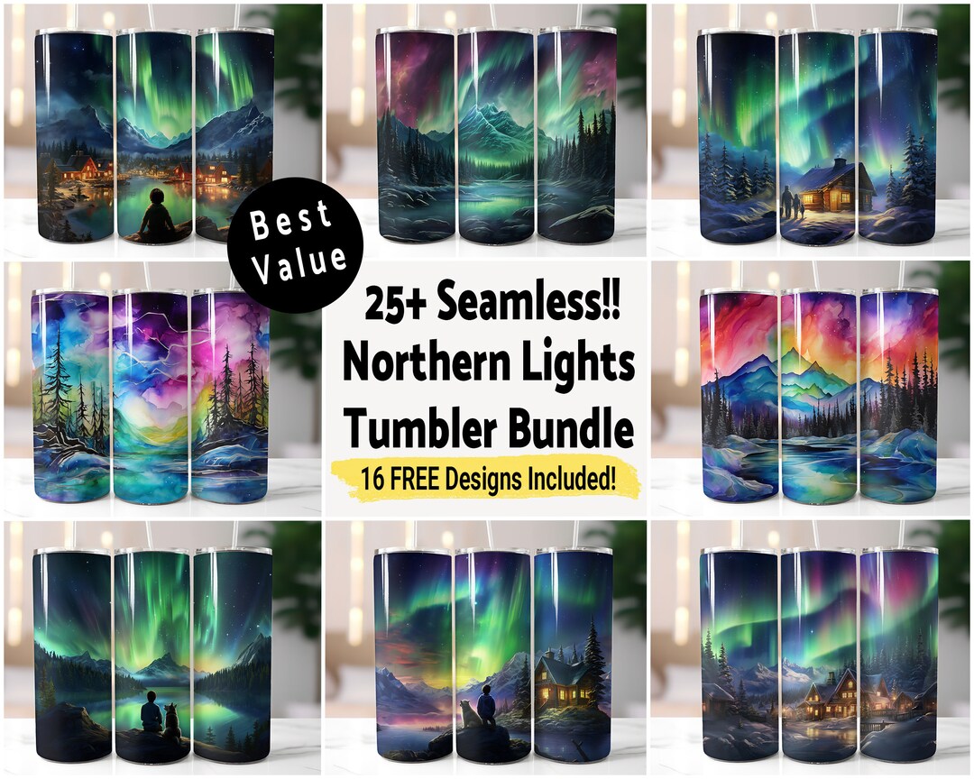 25+ Northern Lights Seamless Bundle Tumbler Wrap Sublimation PNG, 20 Oz ...