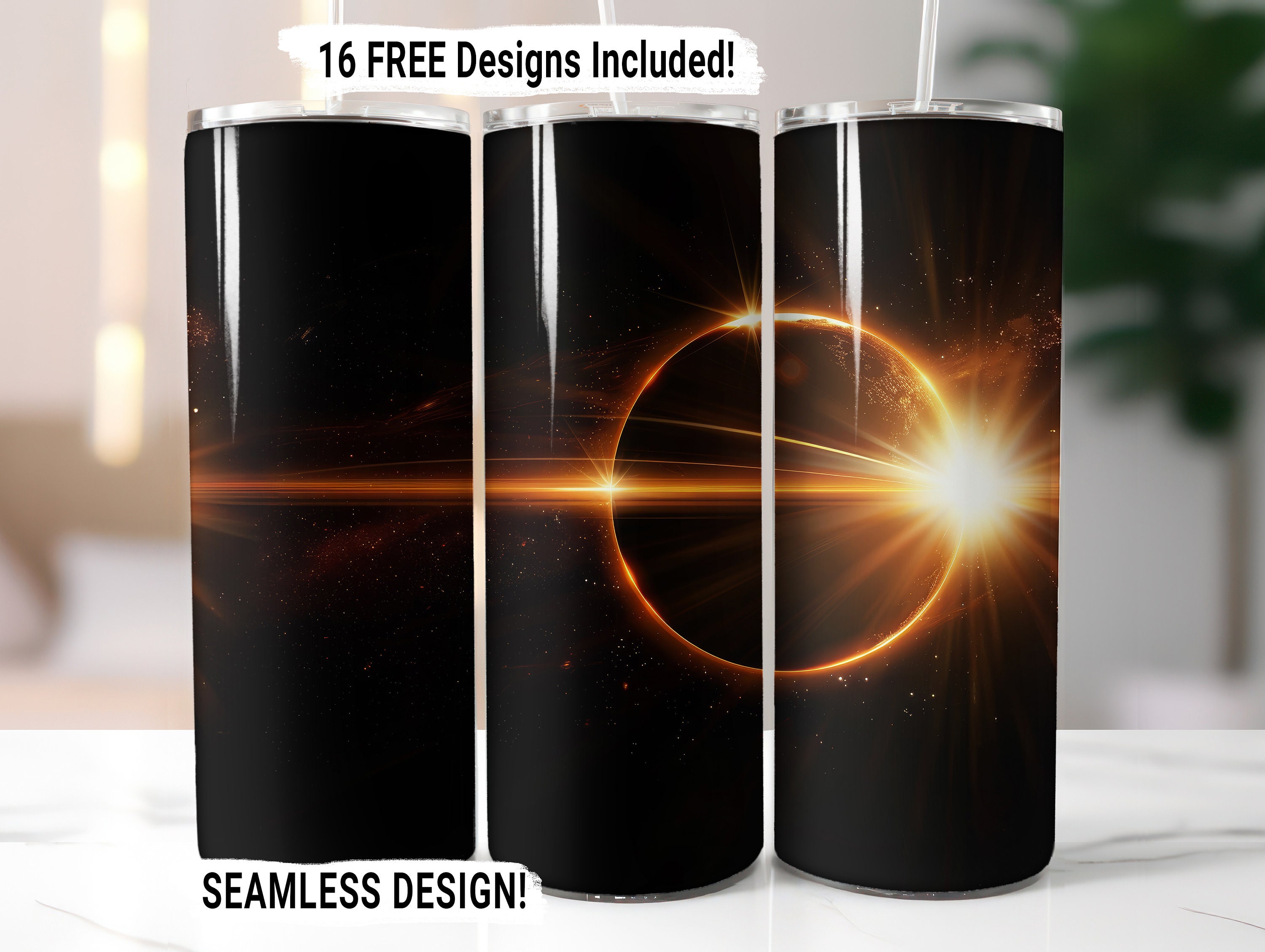 Solar Eclipse Tumbler Wrap Seamless Sublimation Design PNG, 20 Oz ...