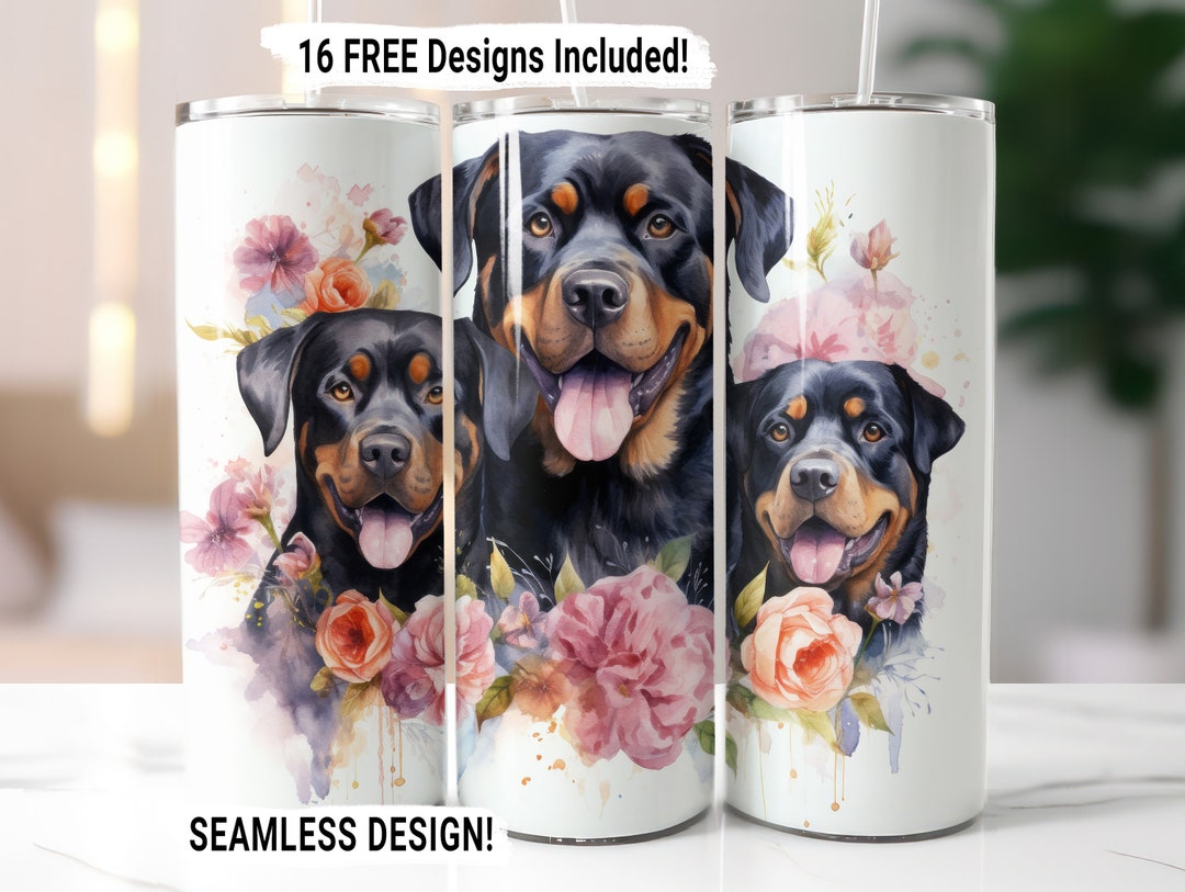 Rottweiler Tumbler Wrap Seamless Sublimation PNG, 20 Oz Skinny Tumbler ...