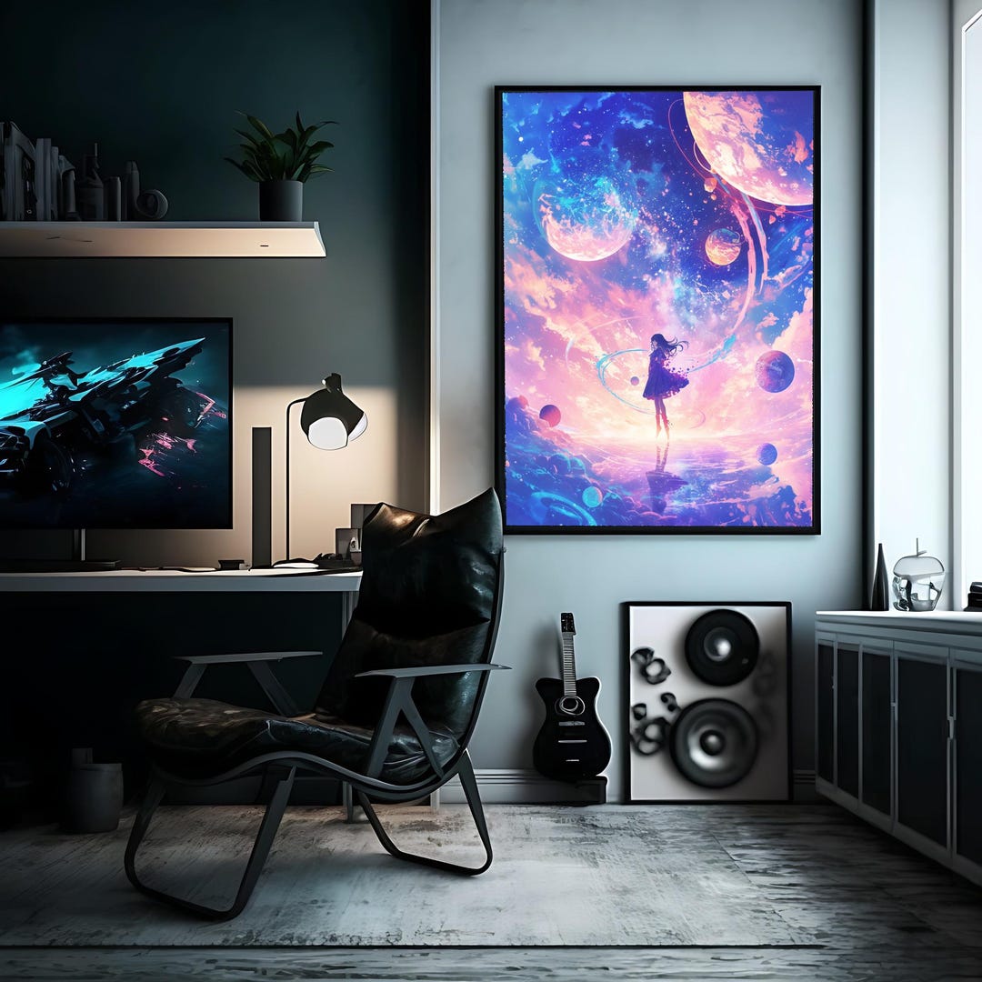 Anime Girl Floating in Space Matte Vertical Poster - Cosmic Nebula ...