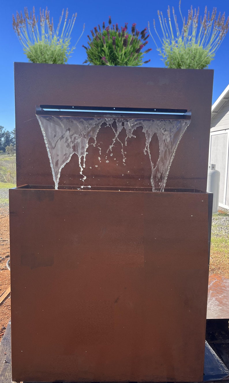 Corten Steel Water Feature With Waterfall and Planter - Etsy