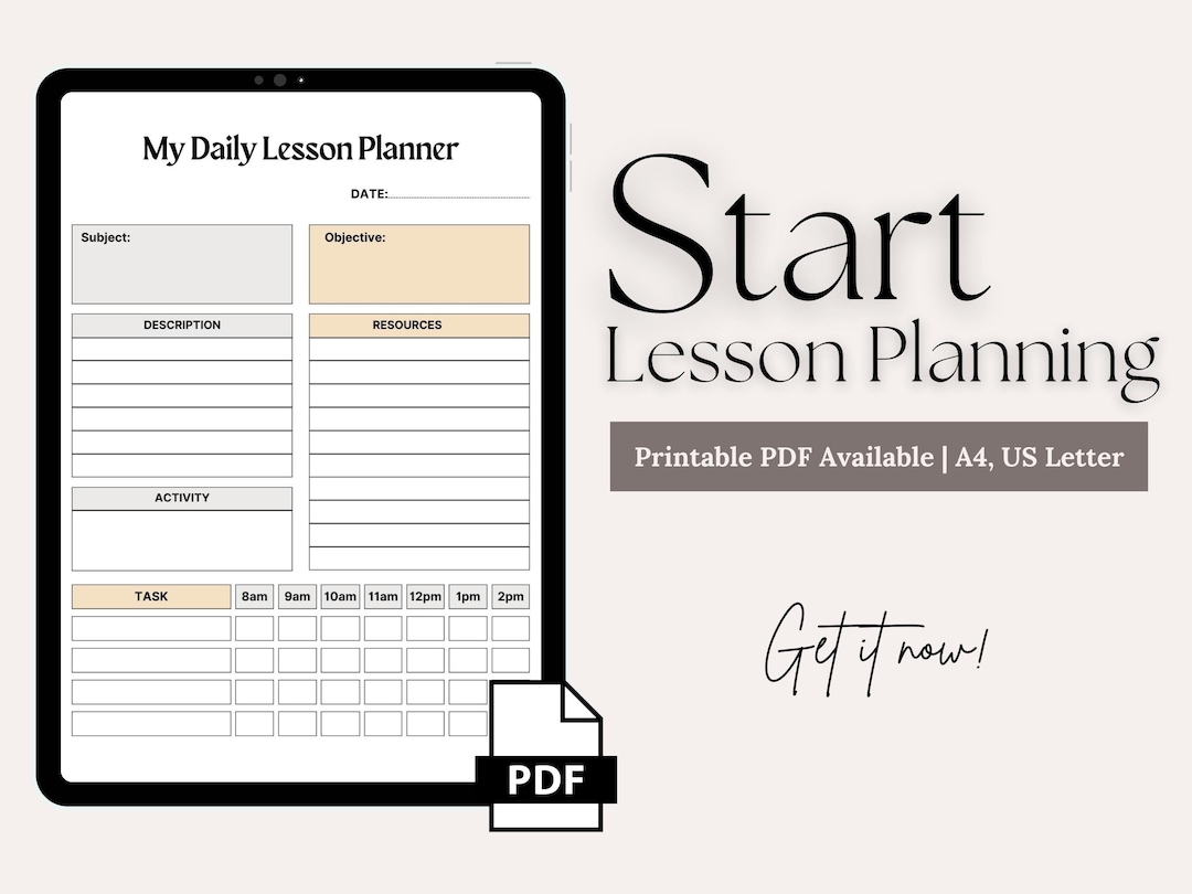 Printable One Page Lesson Planner, School Planner, Academic Planner ...
