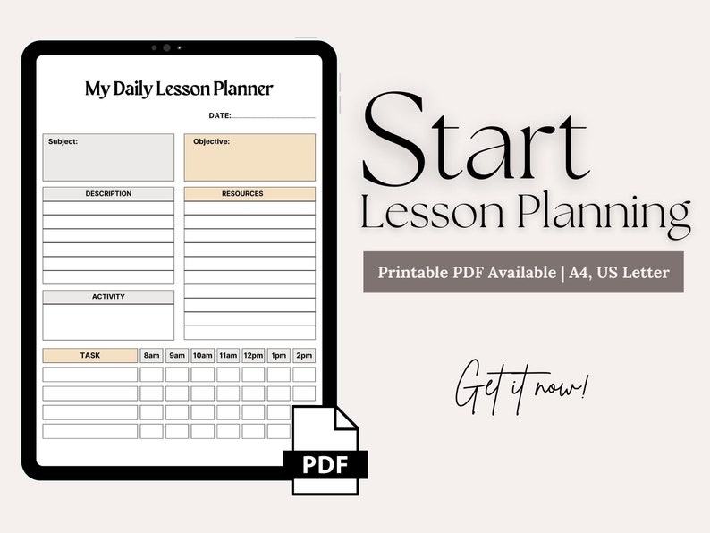 Printable One Page Lesson Planner, School Planner, Academic Planner ...