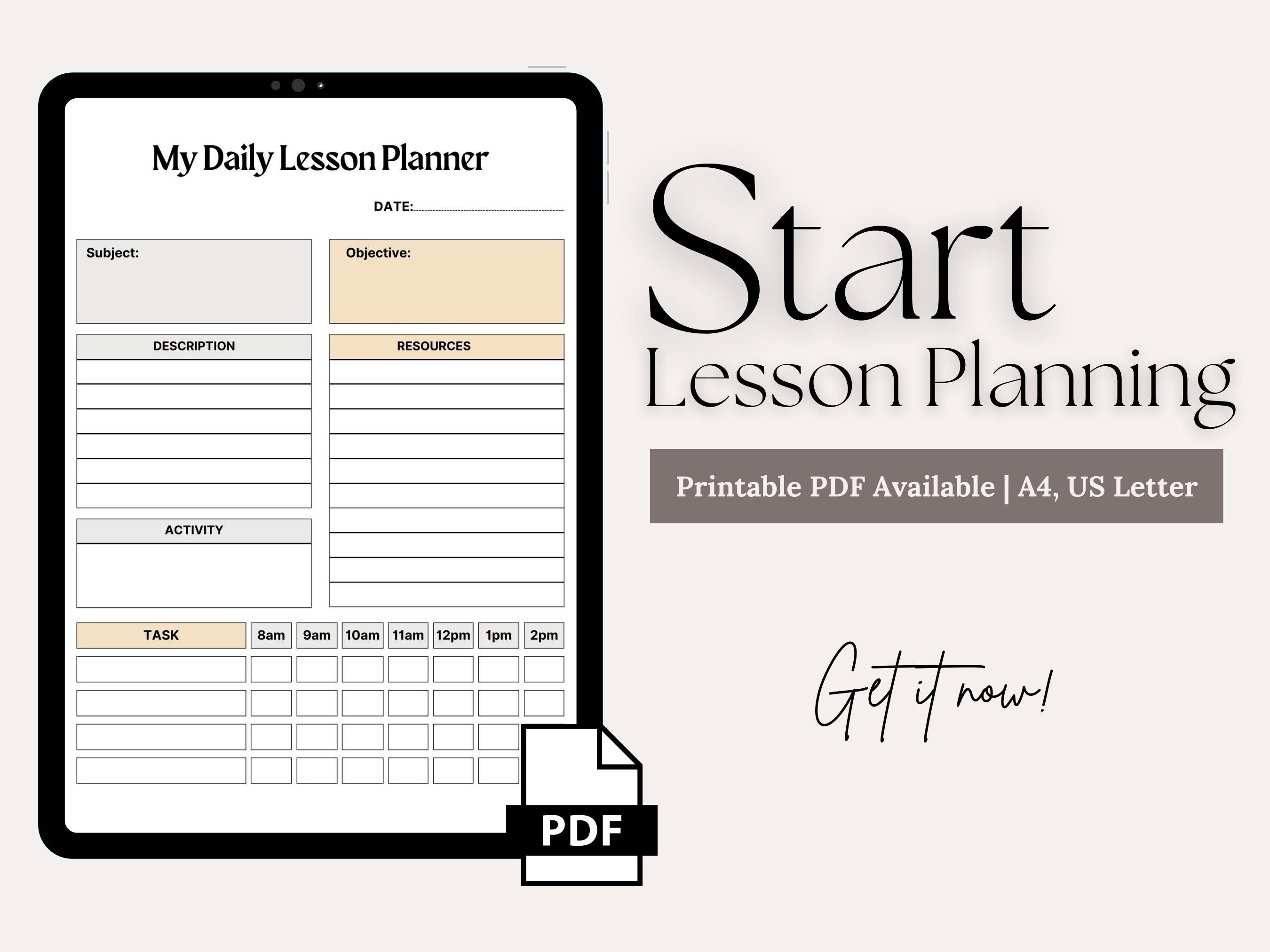 Printable One Page Lesson Planner, School Planner, Academic Planner ...