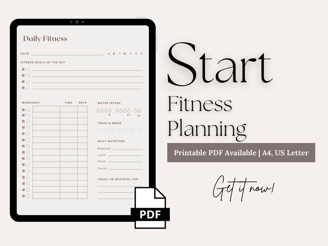 Printable Daily Fitness Planner, One-page Workout Planner, Instant ...