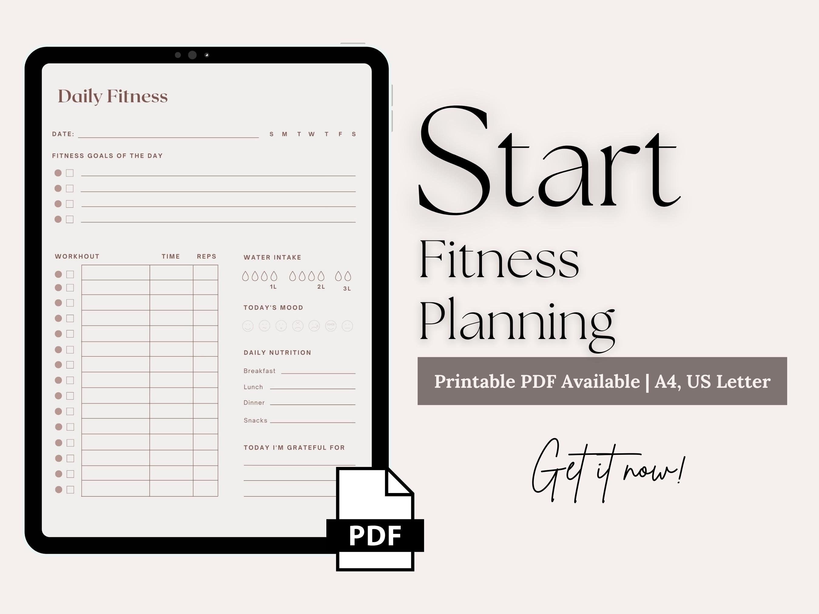 Printable Daily Fitness Planner, One-page Workout Planner, Instant ...