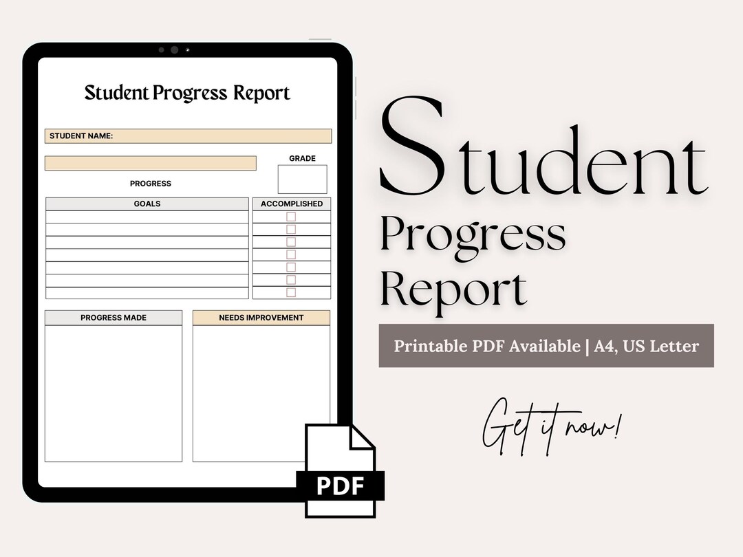 Printable 1 Page Student Progress Report School Planner - Etsy