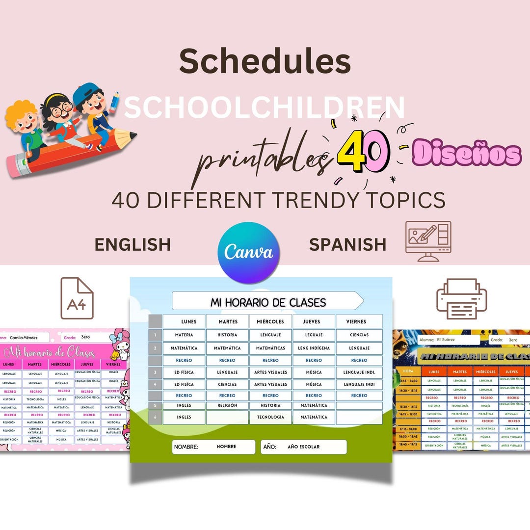 School Schedules 2025, Editable School Schedule for Kids, School Supplies Theme, Printable ...