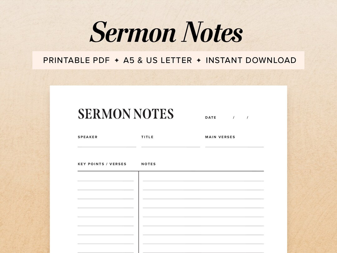 Sermon Notes Printable | Christian Planner and Journal Inserts | A5 and ...