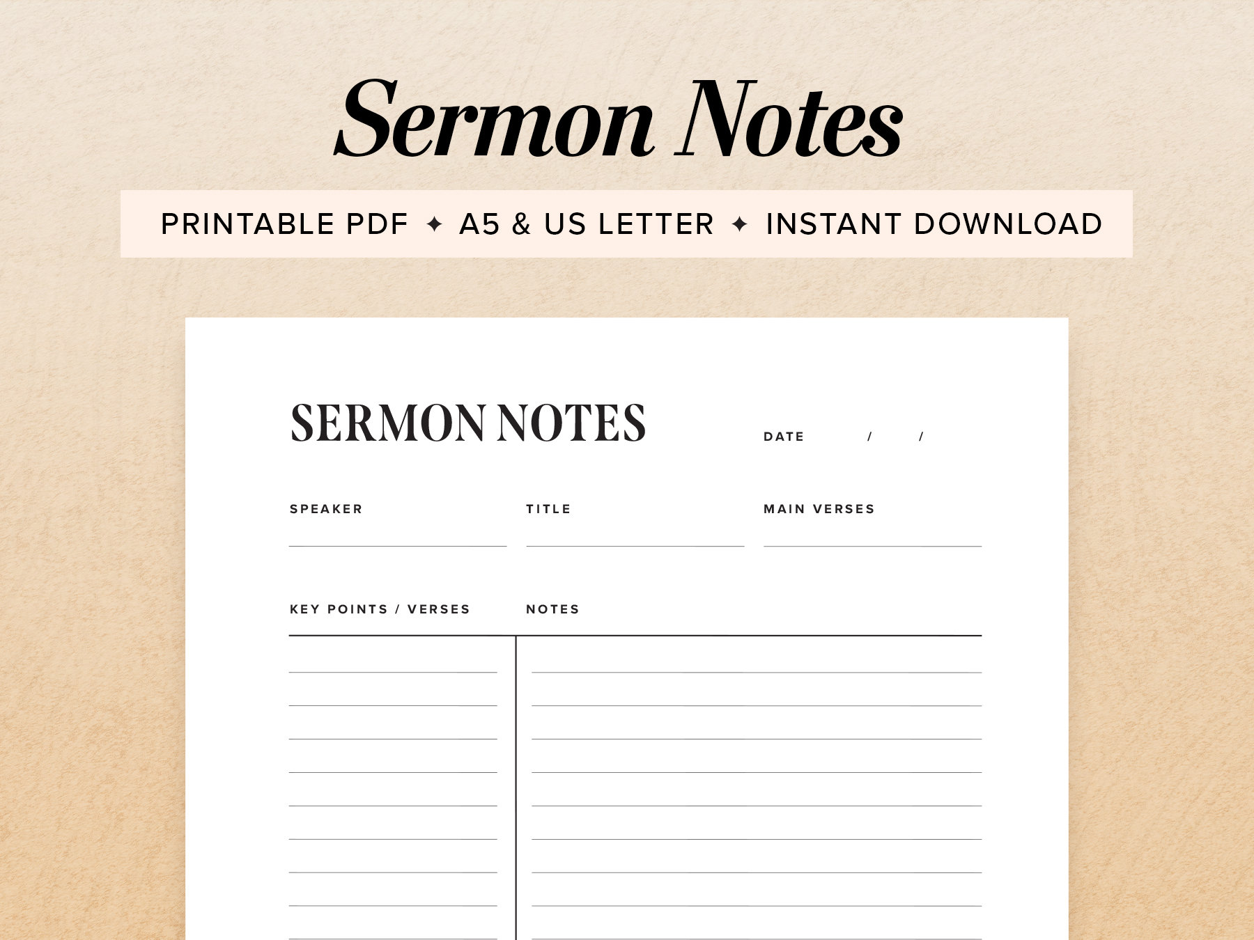 Sermon Notes Printable | Christian Planner and Journal Inserts | A5 and ...