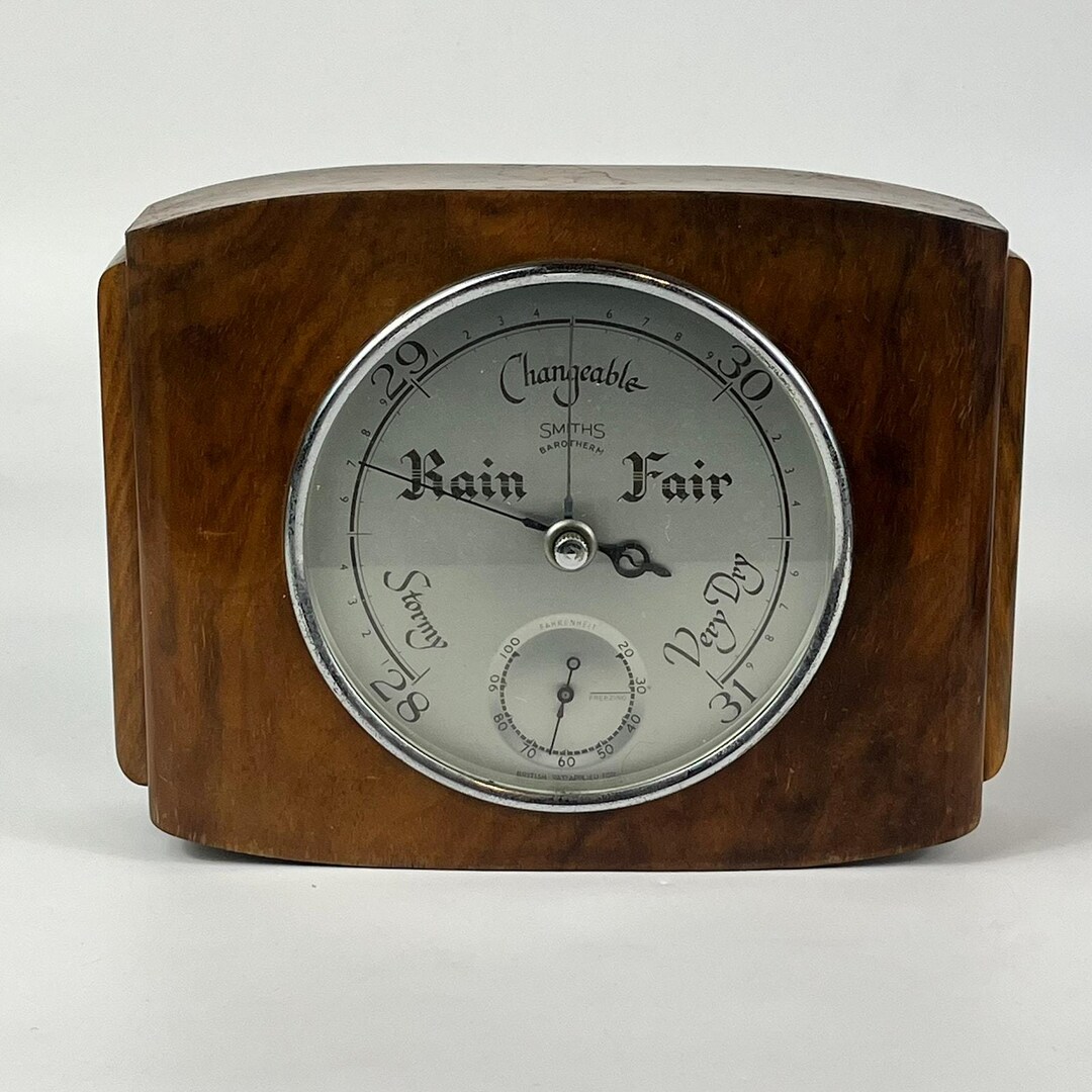 Smiths Barotherm Barometer Wooden Oak Vintage Art Deco MCM Office ...