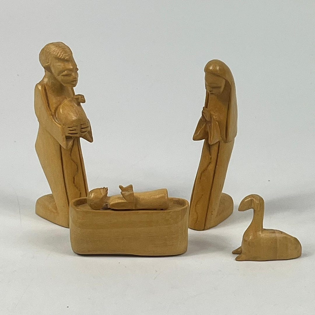 African Hand Carved Wood Nativity Set 4 Piece Ghana Kenya Folk Art ...