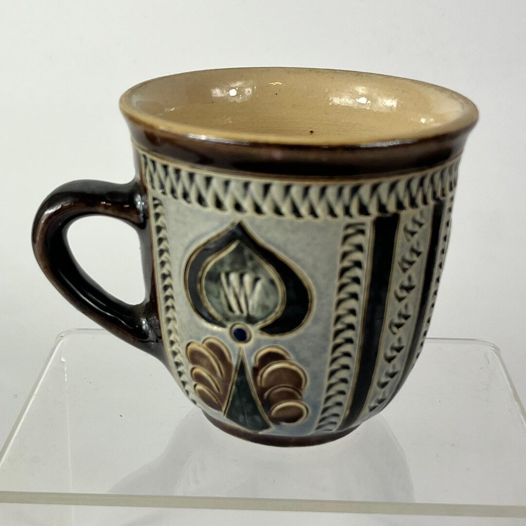 German Blue Spade Coffee Cup Signed Pottery Vtg Unique 3 Tea Wine ...