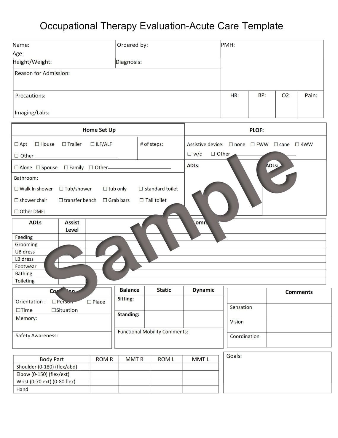 Digital File-occupational Therapy Acute Care Evaluation Template - Etsy