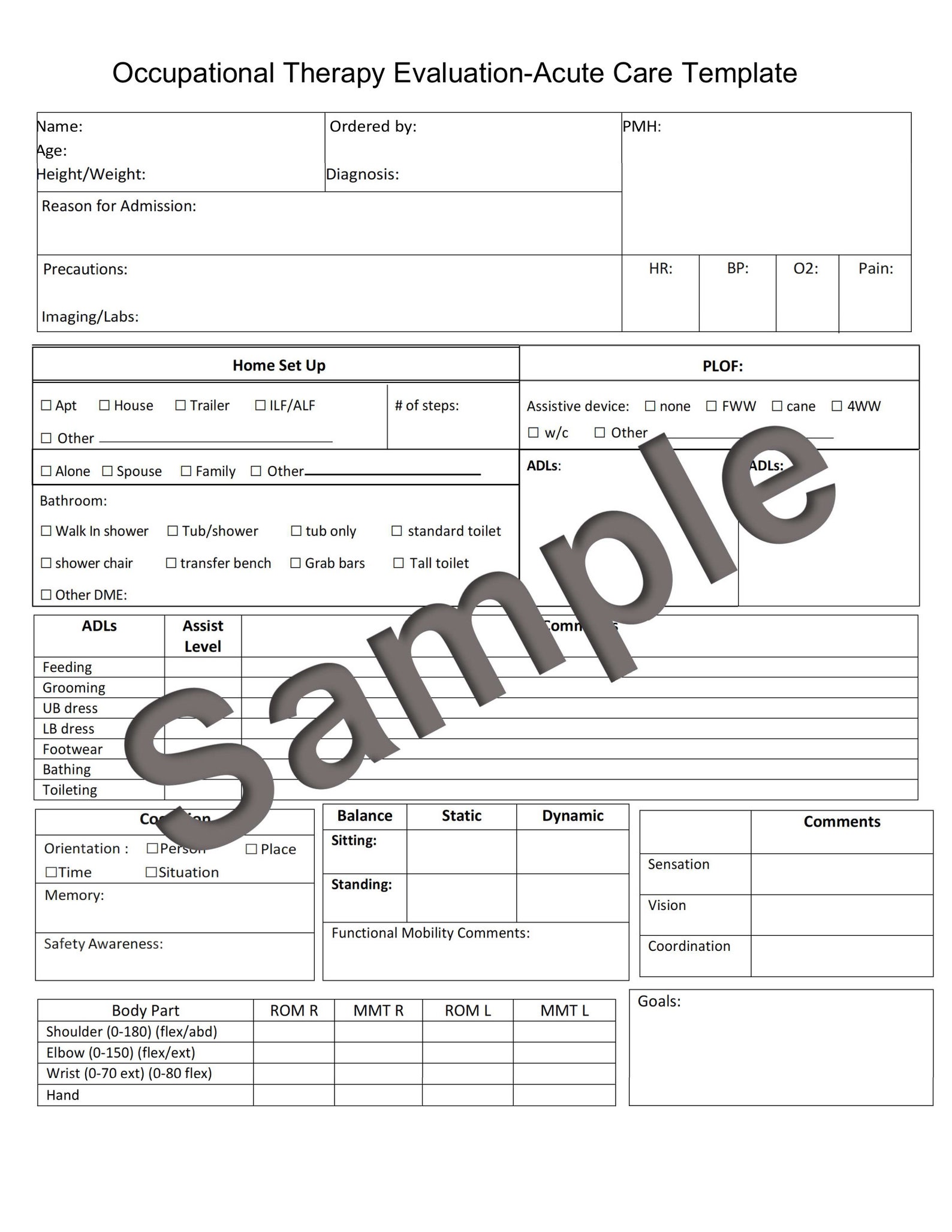 Digital File-occupational Therapy Acute Care Evaluation Template - Etsy
