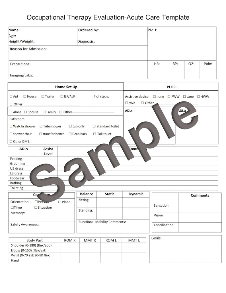 Digital File-occupational Therapy Acute Care Evaluation Template - Etsy