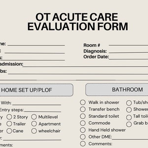 Digital Download Pdf-occupational Therapy Evaluation Form-acute Care - Etsy