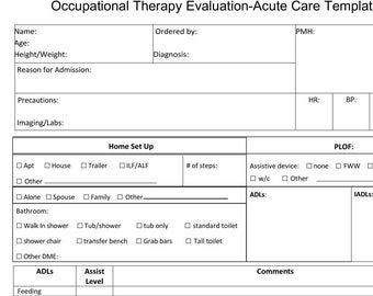 Acute Care Evaluation Form, Cheat Sheet, New Grads, Physical Therapy ...