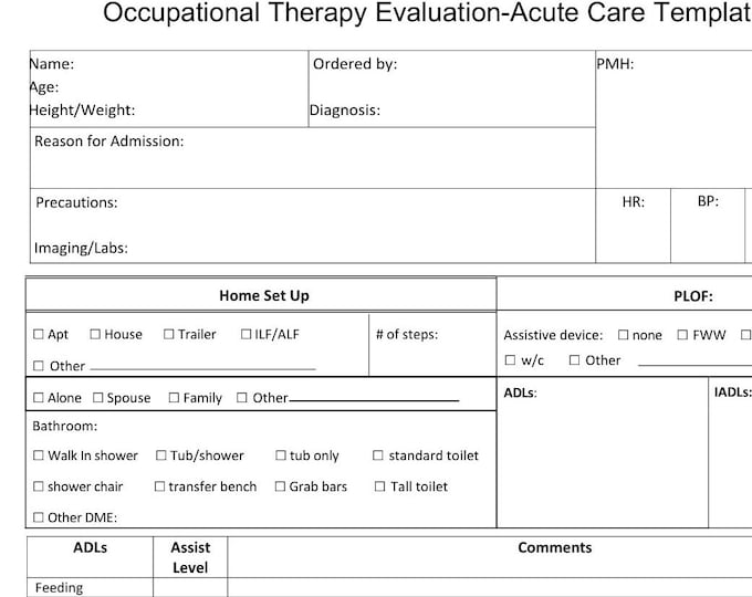 Digital File-occupational Therapy Acute Care Evaluation Template - Etsy