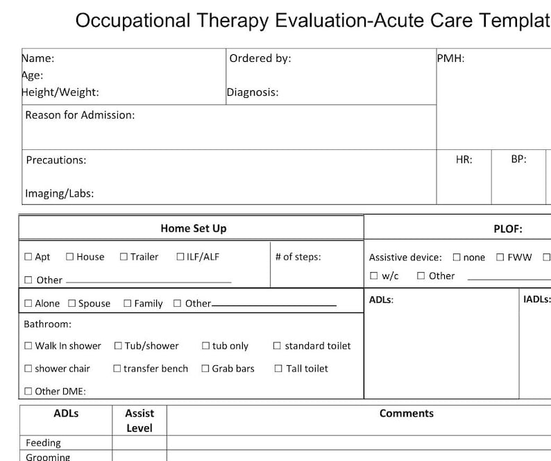 Digital File-occupational Therapy Acute Care Evaluation Template - Etsy