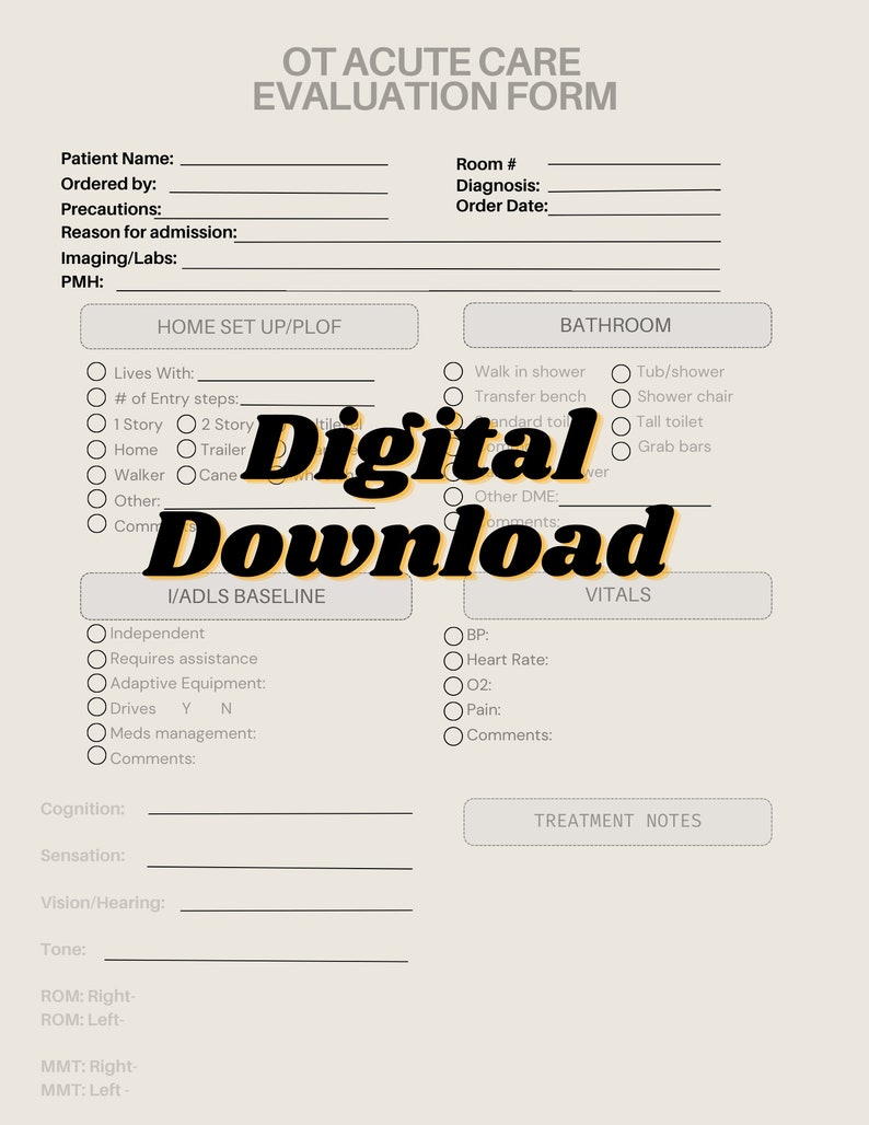 Digital Download Pdf-occupational Therapy Evaluation Form-acute Care - Etsy