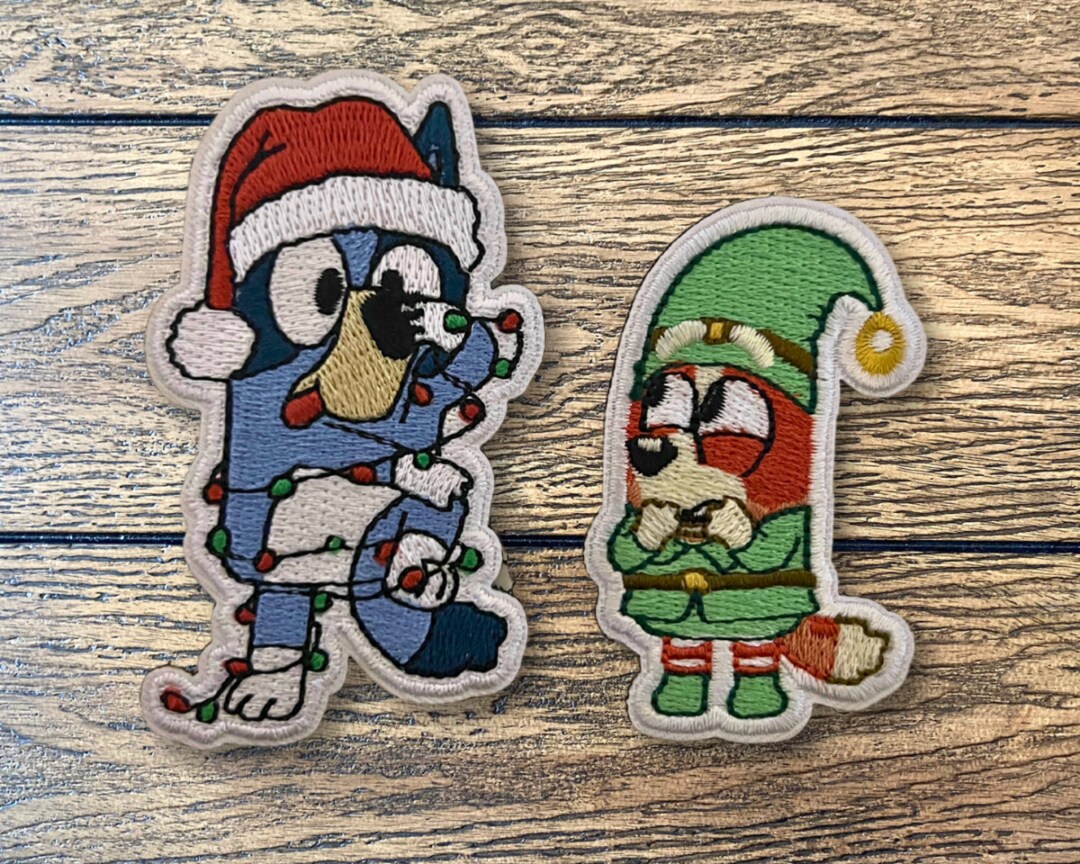 Doggie Sister Christmas Embroidered Velcro Patch Set, Blue Dog Patch ...