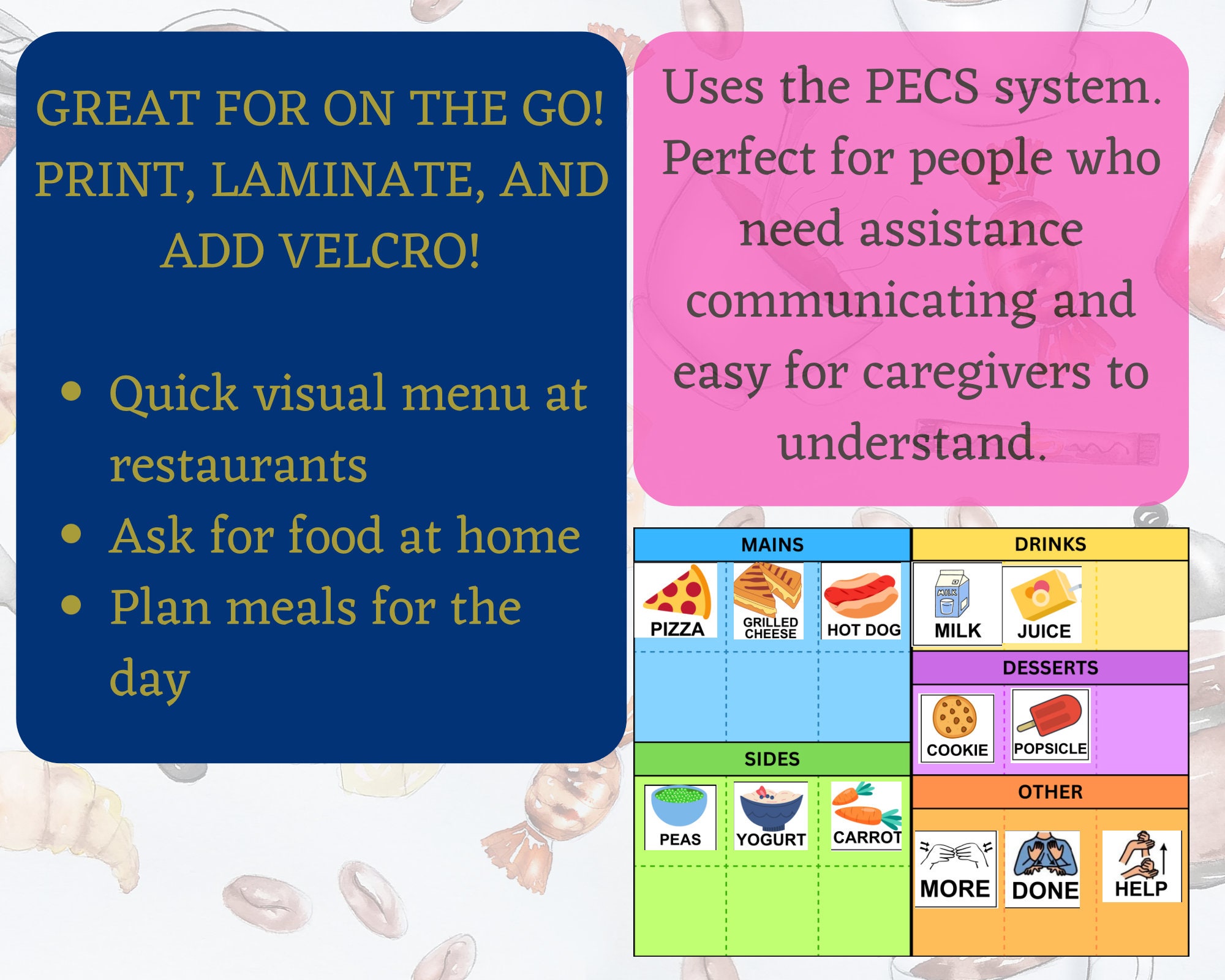 PECS Printable Menu With Swappable Items - Customizable - Instant ...