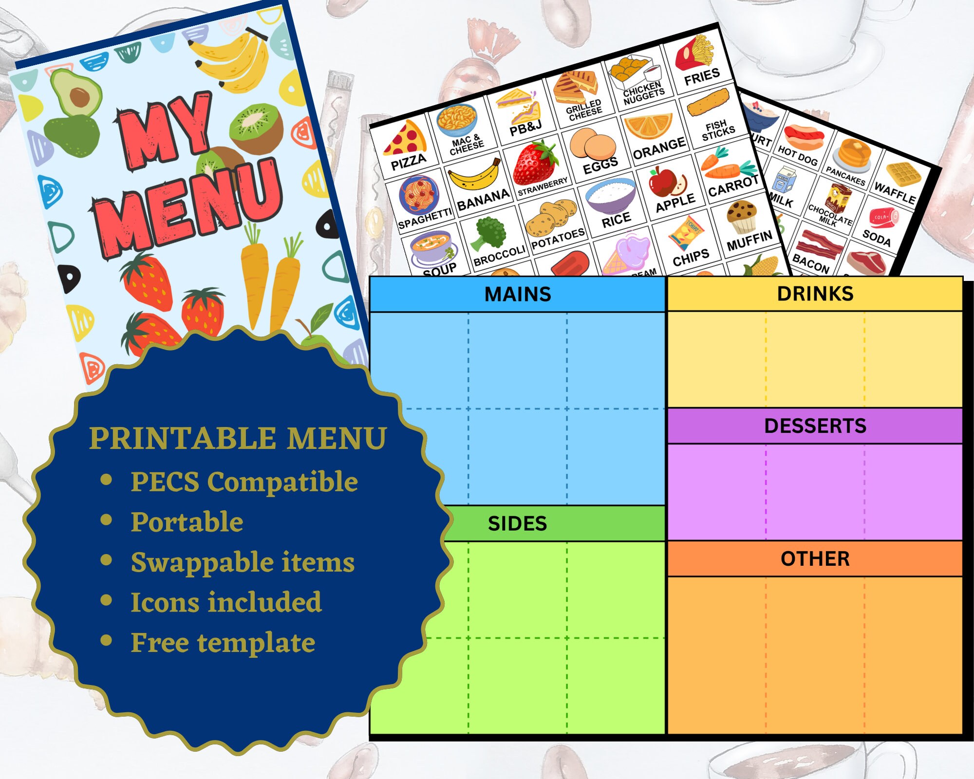 PECS Printable Menu With Swappable Items - Customizable - Instant ...