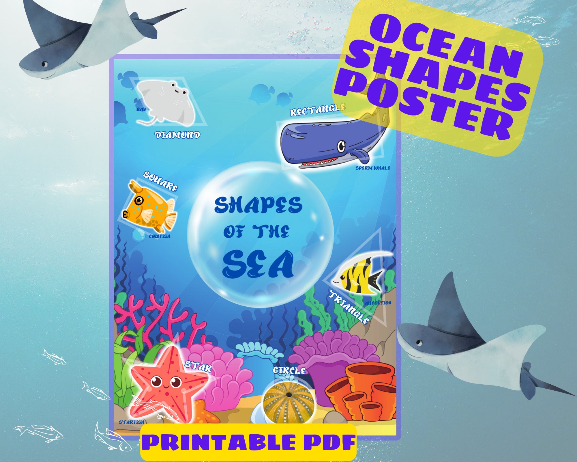 Ocean Animals Shapes Poster Instant Digital Pdf. for Teachers ...