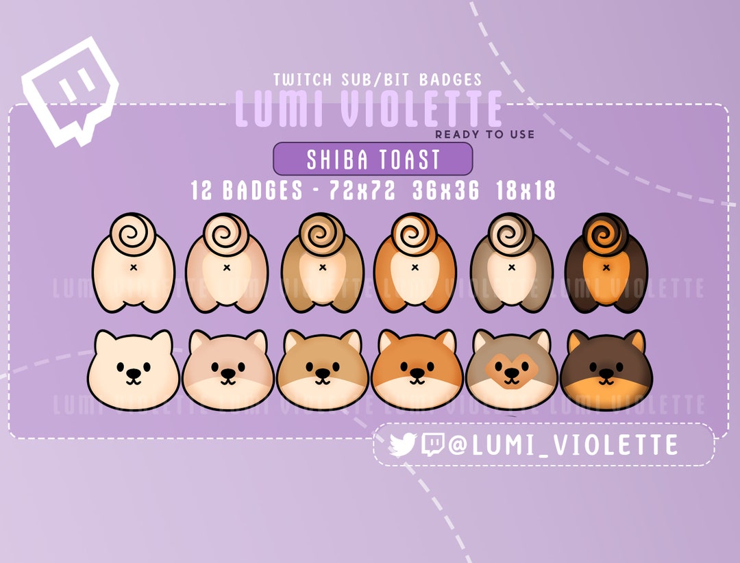 12x SHIBA TOAST Sub/bits Badges Pack for Twitch Shiba Dog Discord ...