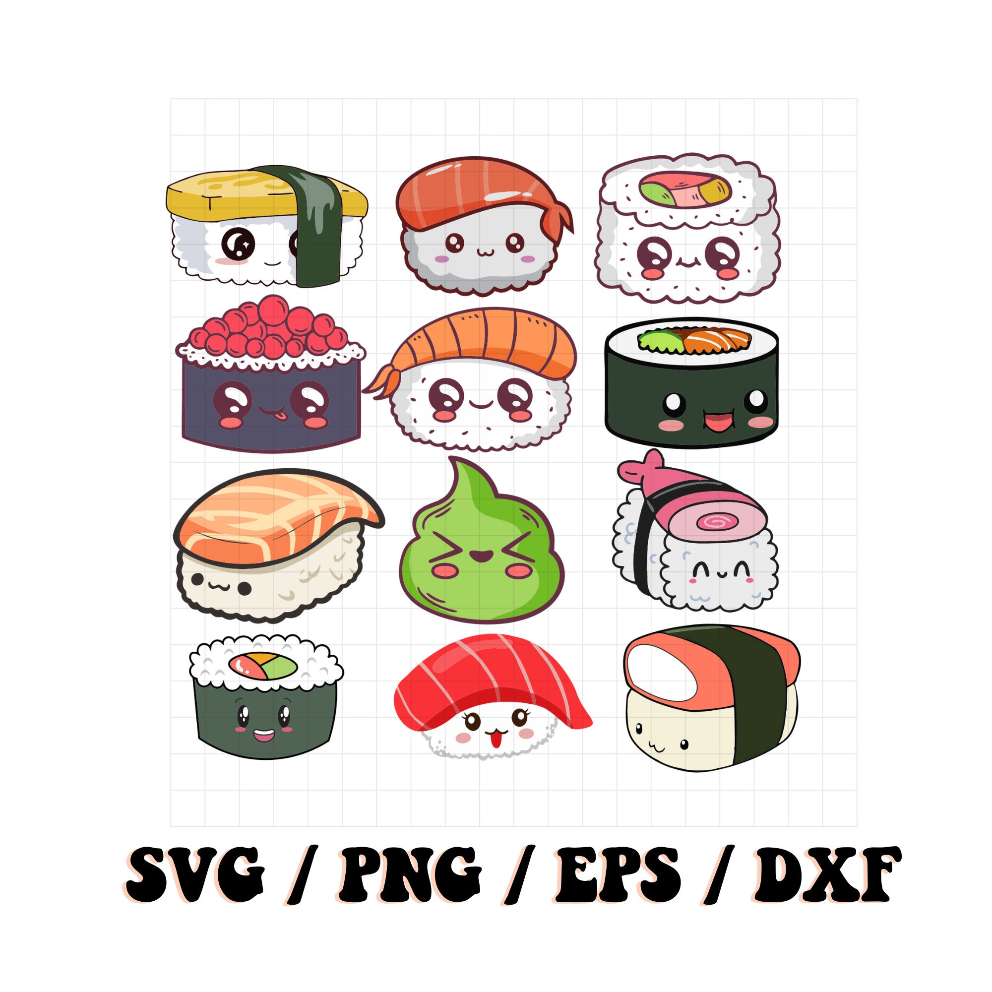 Sushi Svg, Sushi Bundle Cute Sushi Svg, Kawaii Sushi SVG Bundle ...