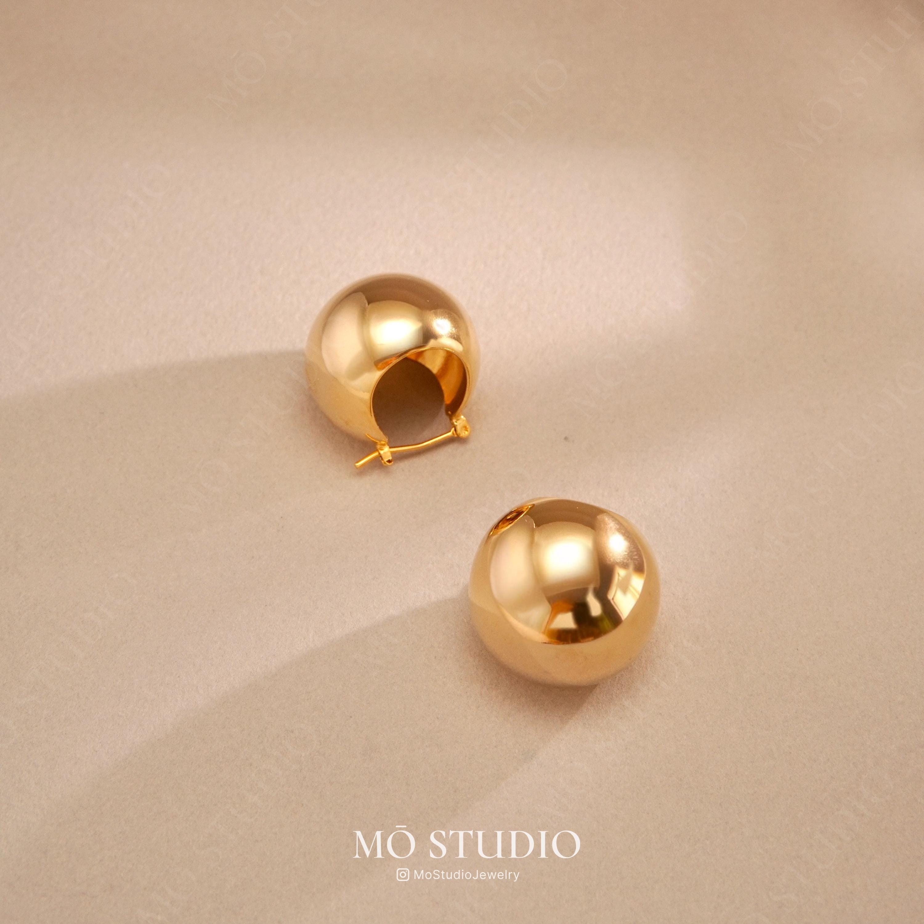 Chunky Large Gold Ball Hoop Earrings, Gold Large Oversized Hoop ...