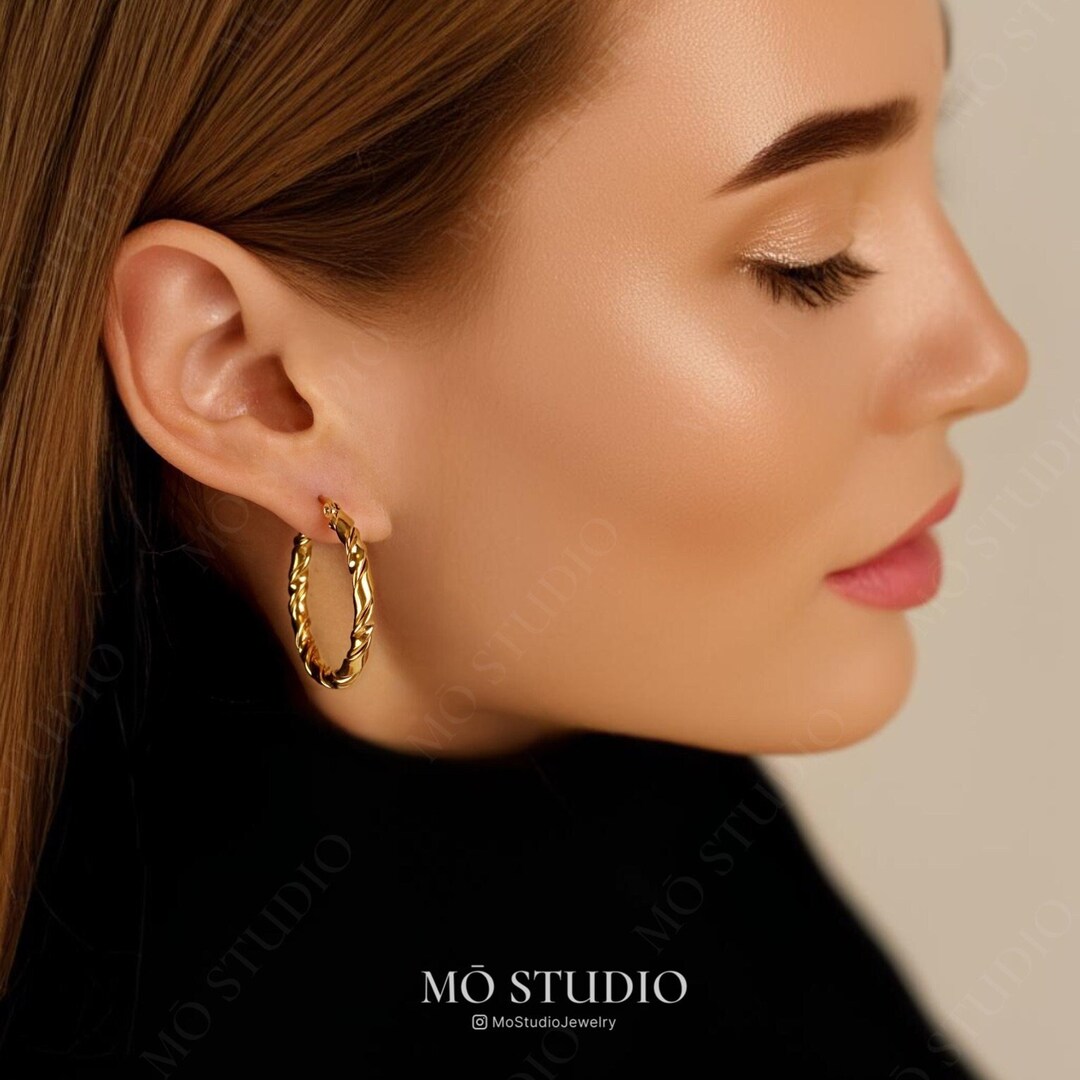 Large Chunky Gold Twisted Rope Hoop Earrings Braided Wide Hoops Big ...