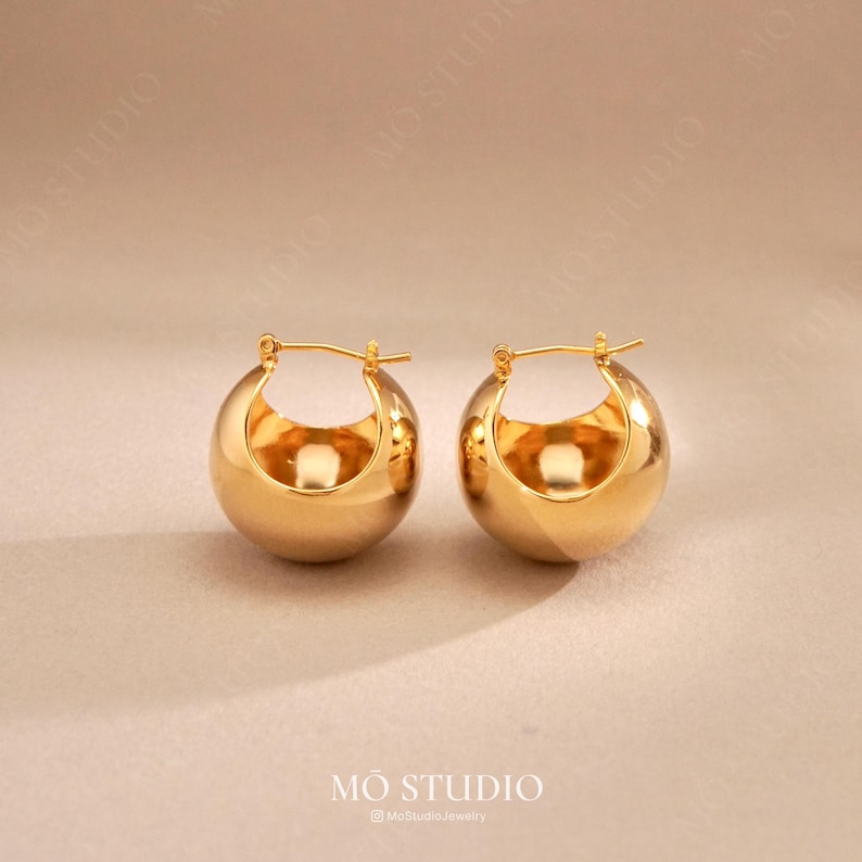 Chunky Large Gold Ball Hoop Earrings, Gold Large Oversized Hoop ...