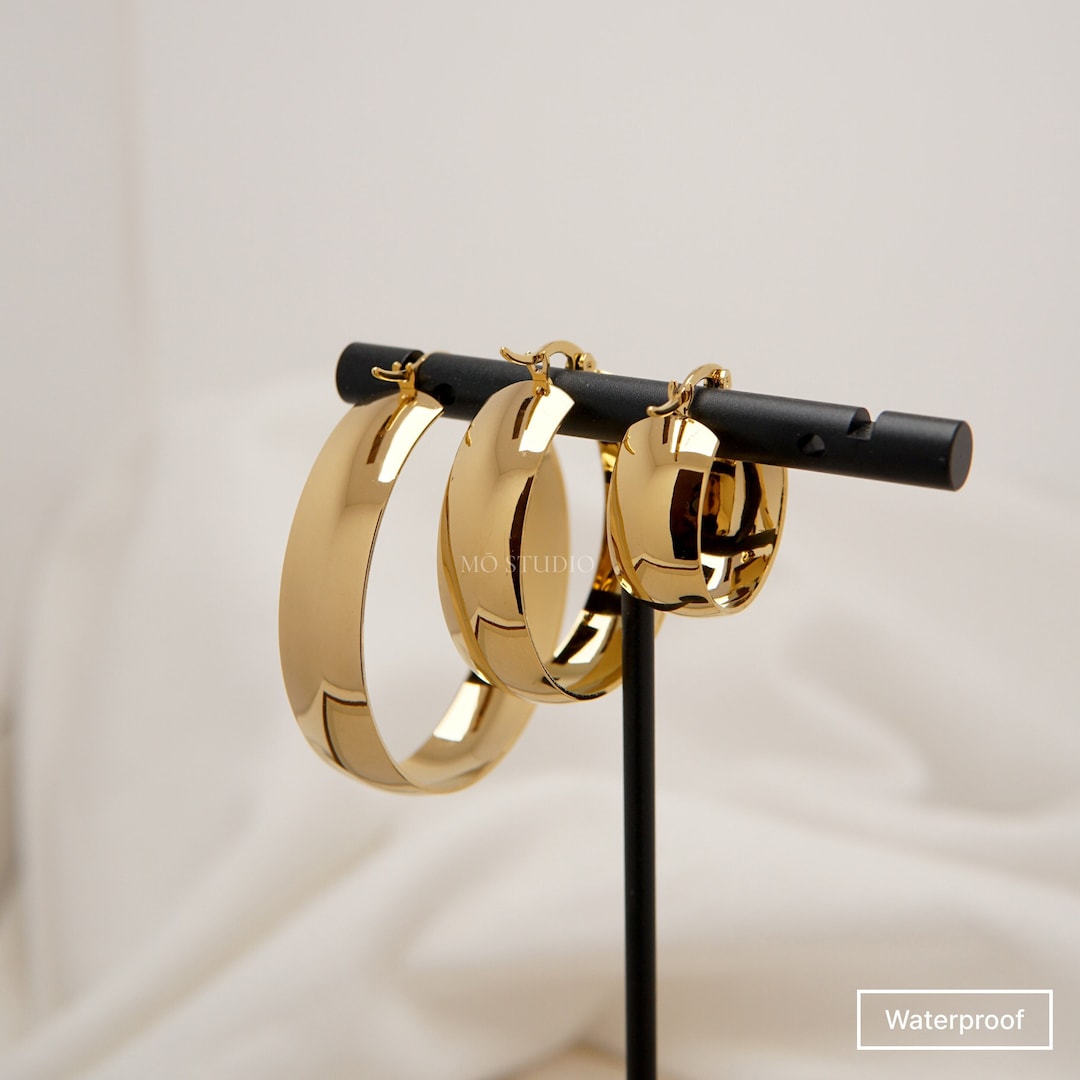 Große Statement-Creolen, klobige Gold-Creolen, Gold gefüllte breite große Creolen, Minimalist ...