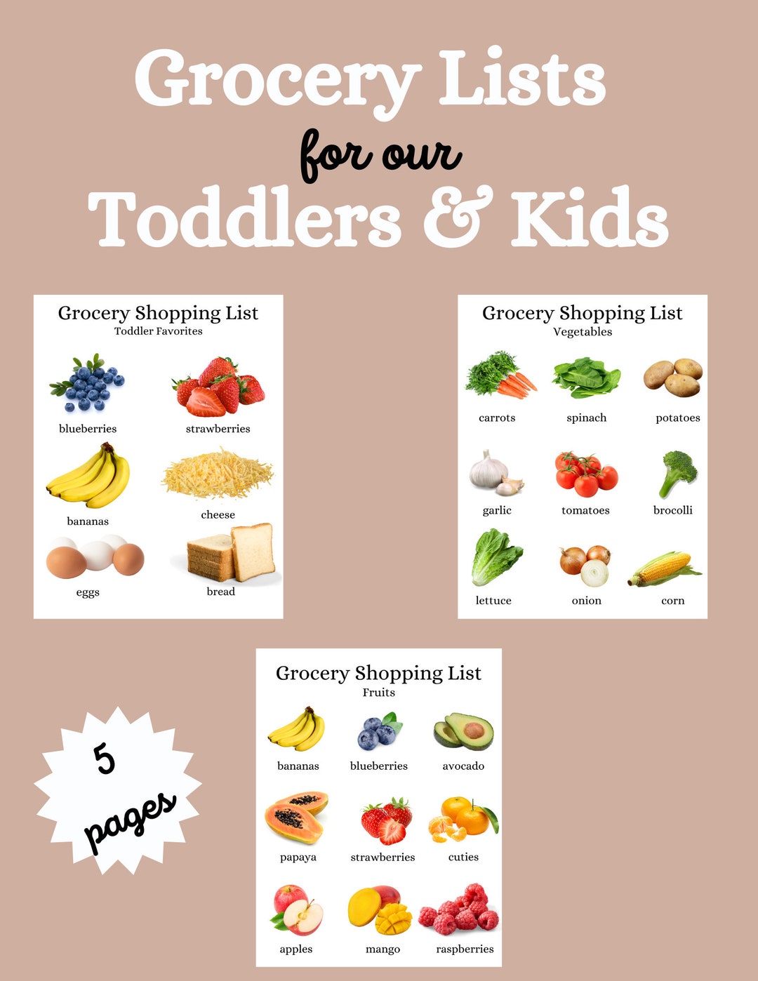 Grocery Lists for Toddler & Kids Homeschool Printables Lifeskills for ...
