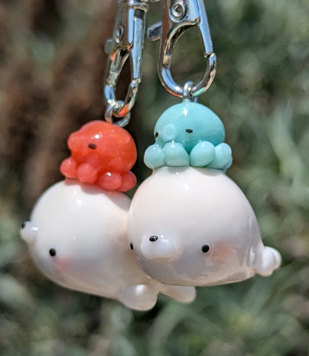 Cute Baby Octopus Seal Keychain and Charm | Polymer Clay Keychain ...