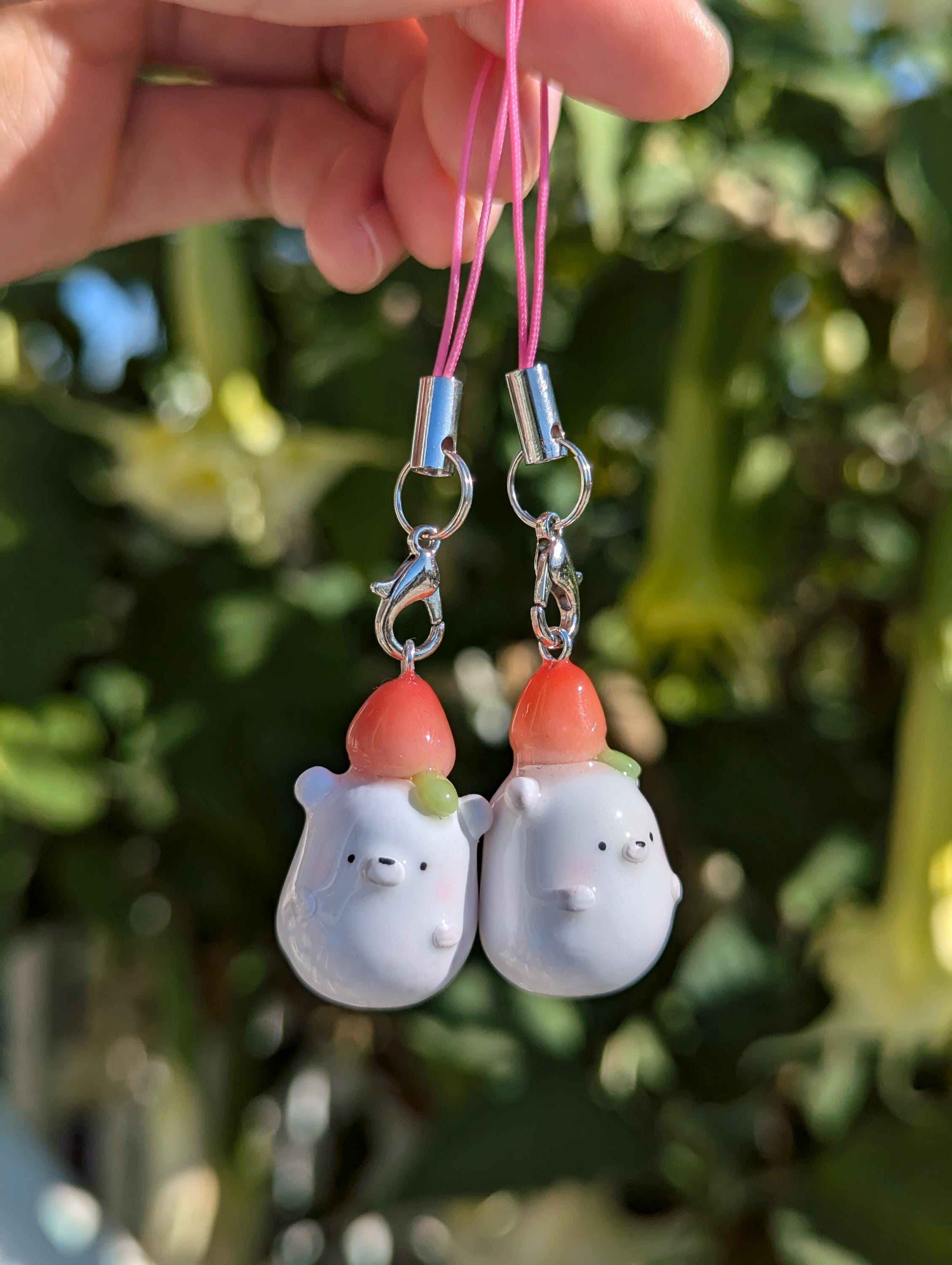 Cute Pink Strawberry Bear/ Frog Bear Phone Strap & Charm | Polymer Clay Keychain | Birthday Gift ...